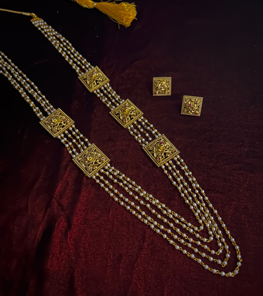 Traditional Square Golap Pearl Lohori with Ear Studs - GAHANE